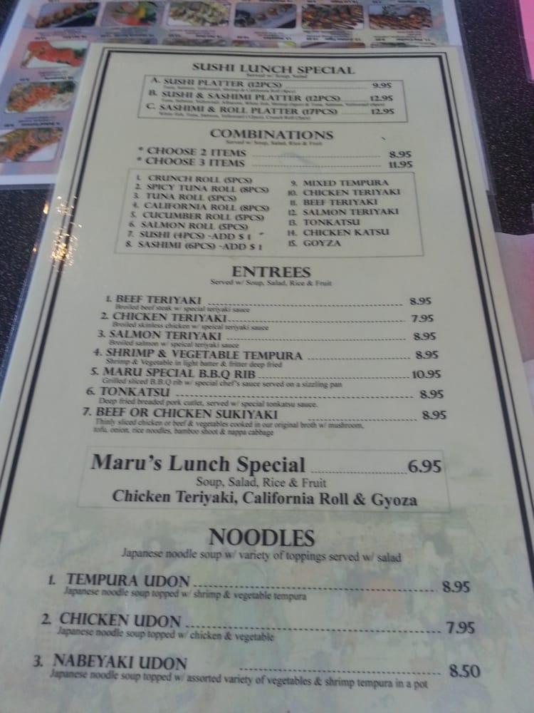 Menu at Maru Sushi restaurant, Westminster, Goldenwest St