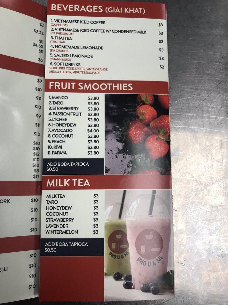 Menu at Pho U & Mi restaurant, Huntington
