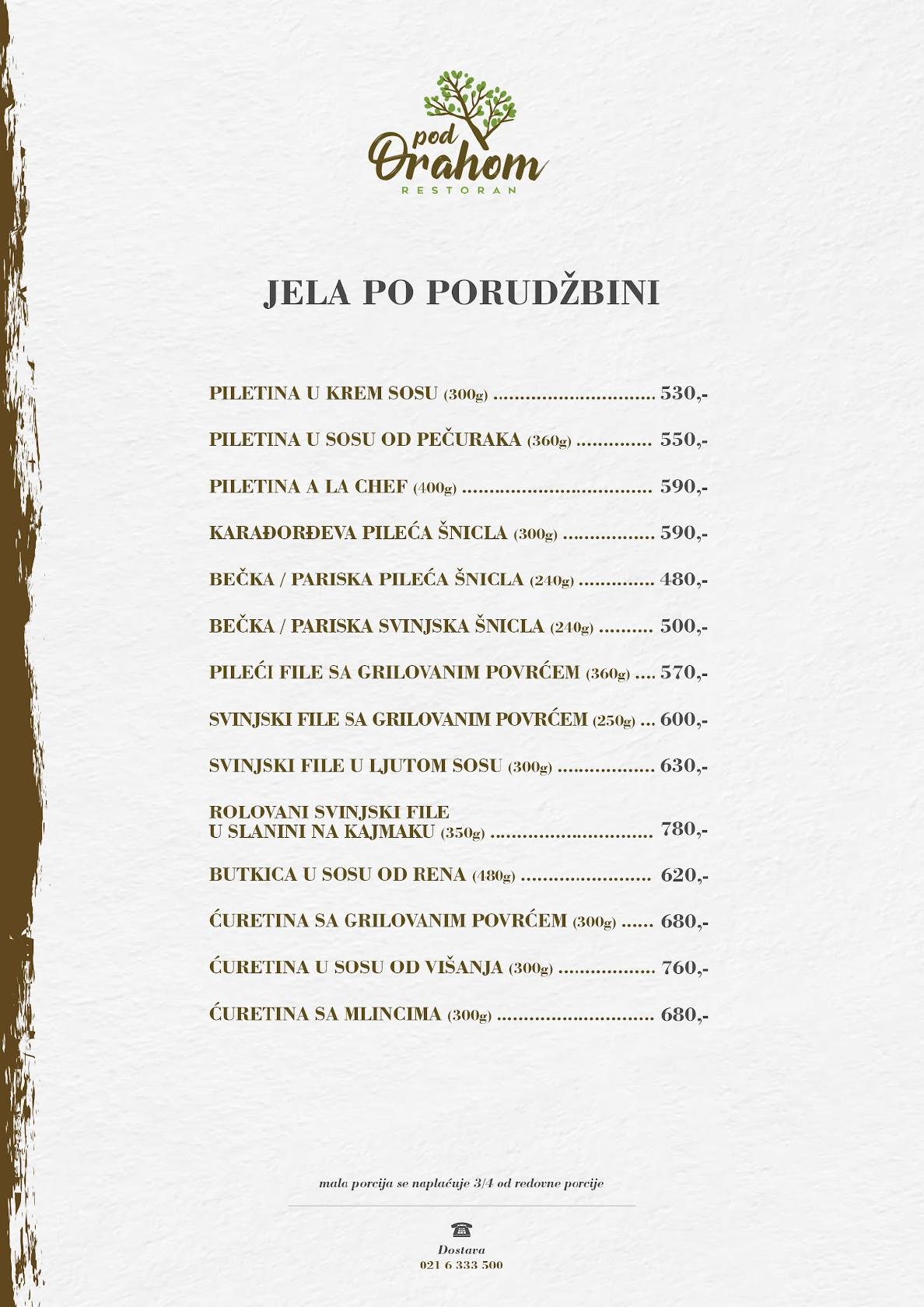 Menu at Restoran Pod Orahom restaurant, Novi Sad