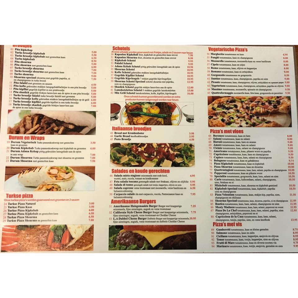 Speisekarte von Pizzeria Volendam, Volendam