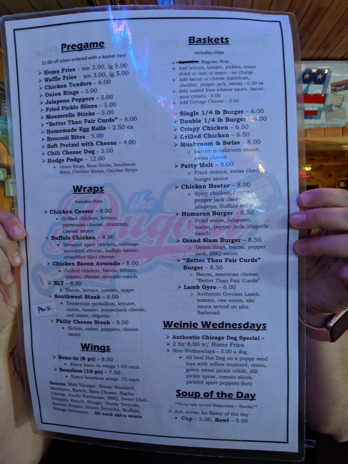 Menu at The Dugout pub & bar, Merrill