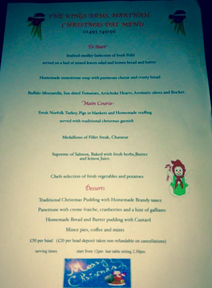 Menu at The Kings Arms pub & bar, Martham