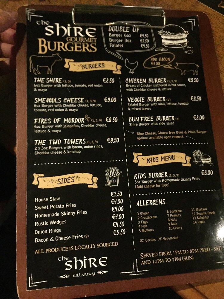Menu at The Shire Bar & Cafe, Killarney
