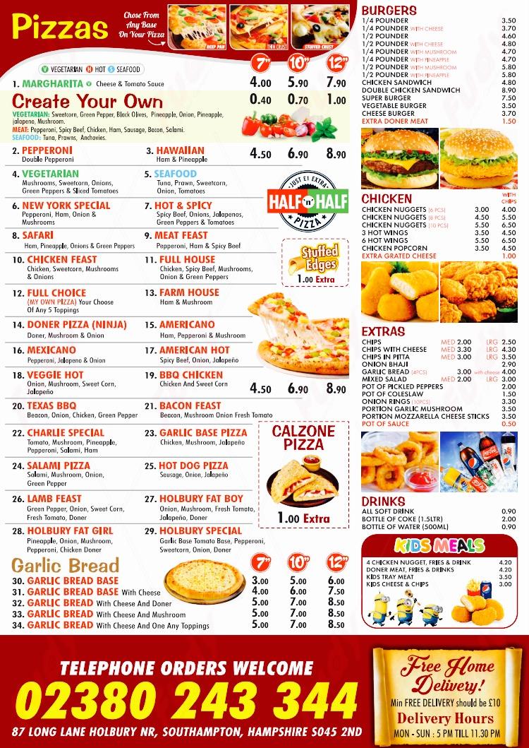 Menu at Holbury Kebab & Pizza House BBQ, Southampton