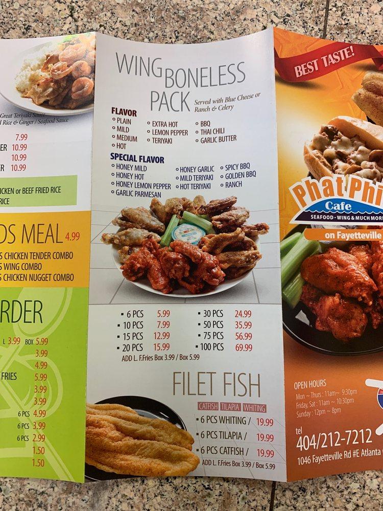 Menu at Phat Phish Cafe, Atlanta
