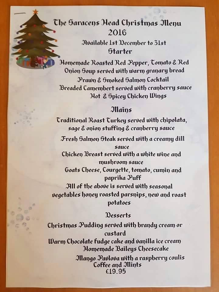Menu at Saracens Head Newton pub & bar, Sudbury