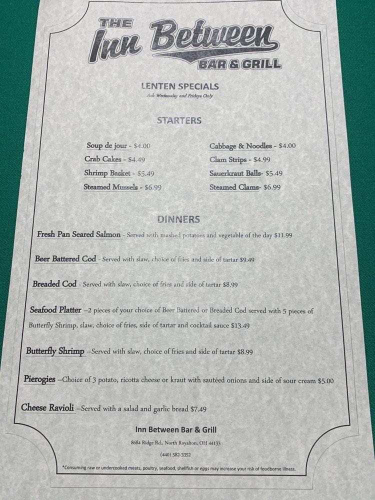 Menu at The Inn Between Bar & Grill, North Royalton
