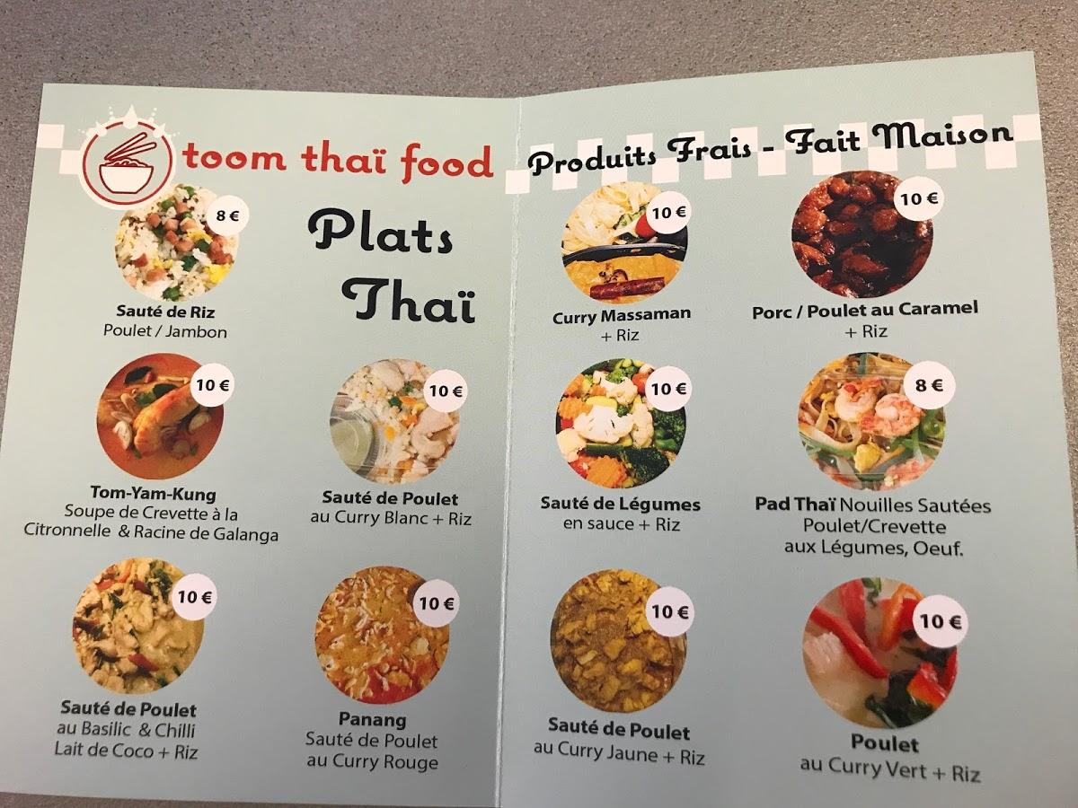 Menu at Toom thai food restaurant, Ota