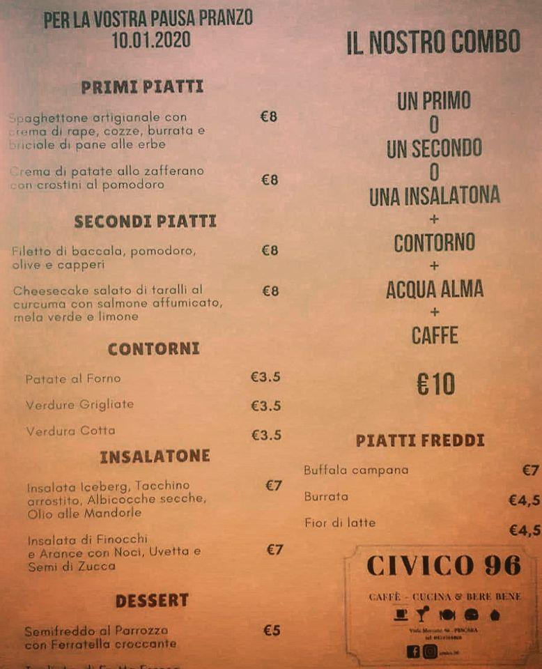 Menu at Civico 96 pub & bar, Pescara