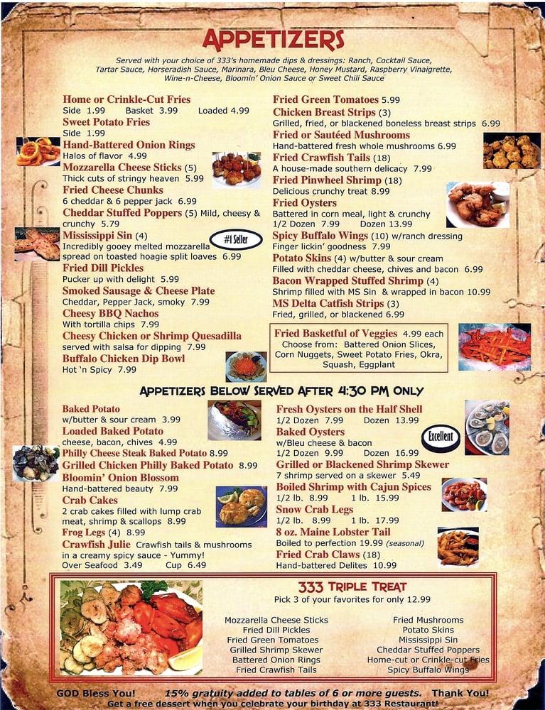 Menu at 333 Restaurant, Grenada, 515 Scenic Loop 333