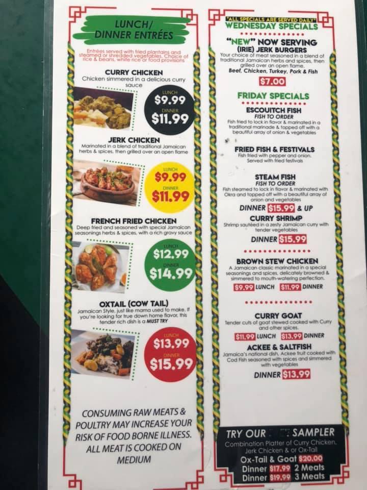 Menu at Irie Palace Authentic Jamaican Restaurant, Milwaukee, N ...