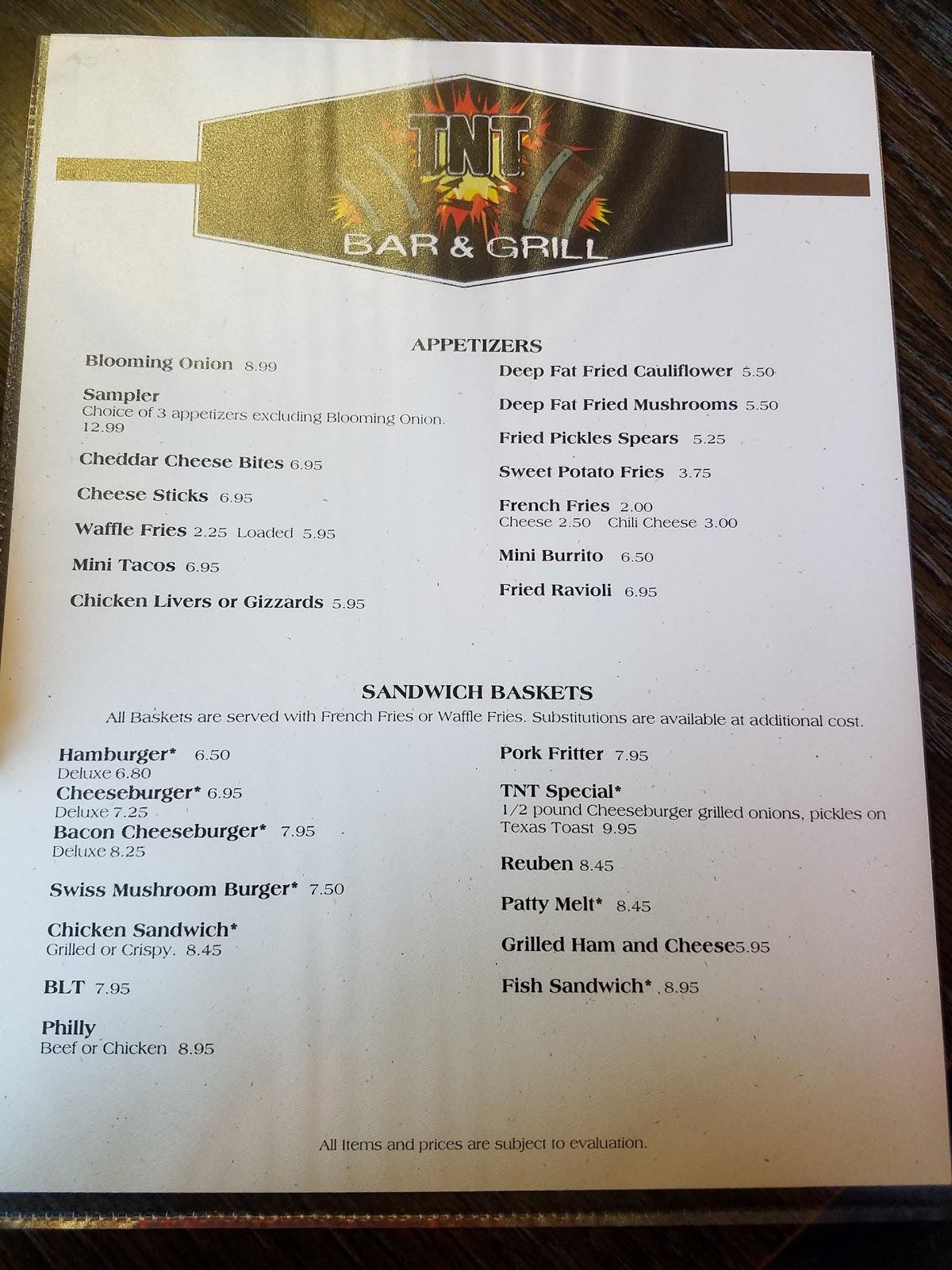 Menu at TNT Bar & Grill, Utica