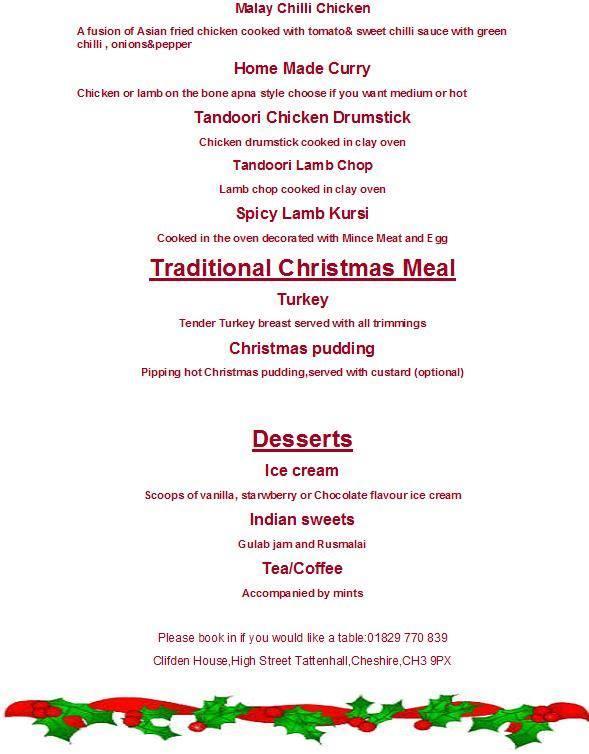 Menu at Tattenhall Spice restaurant, Tattenhall