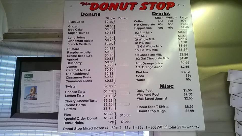 Menu at The Donut Stop, Lemay