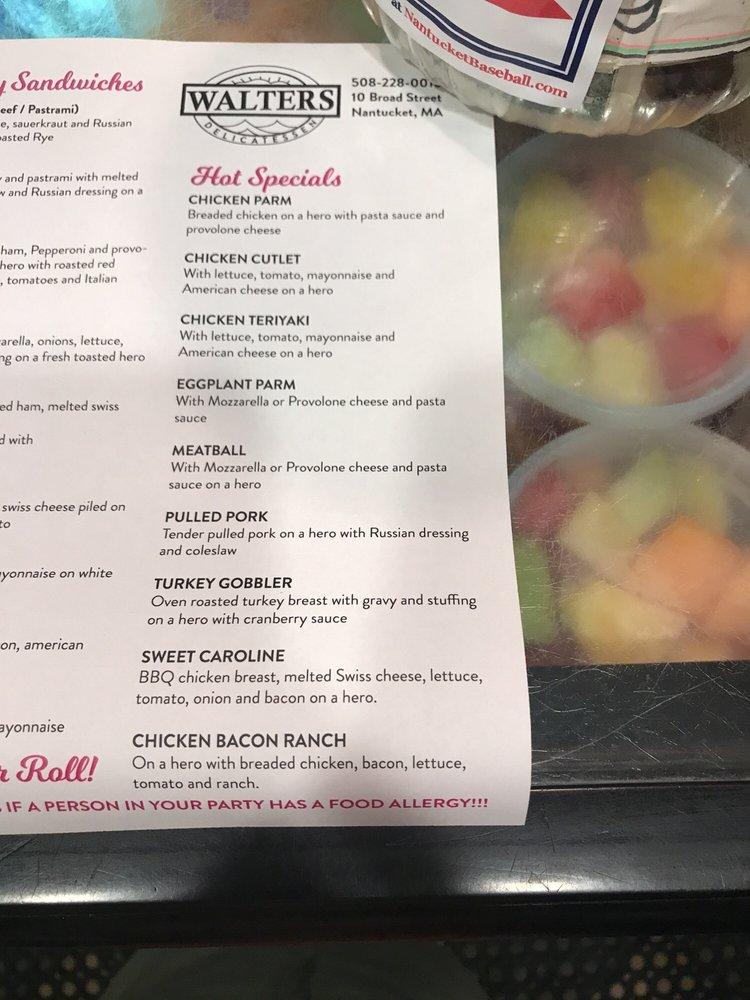 Menu at Walter's Deli restaurant, Nantucket