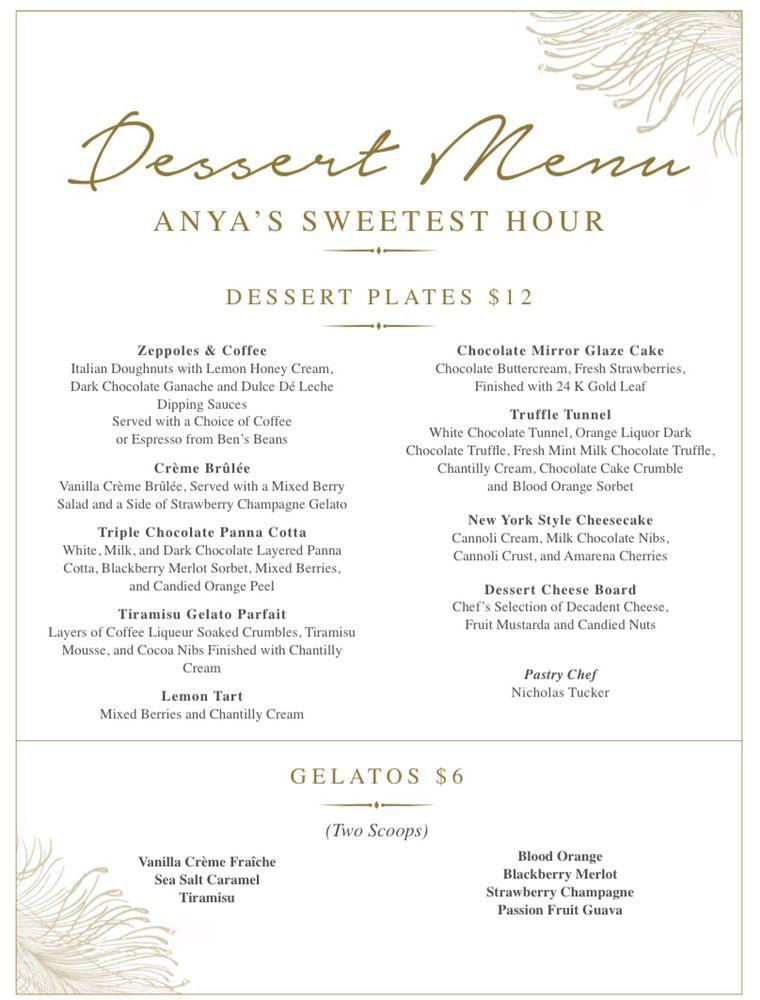 Menu at ANYA steakhouse, Thompson, 49 CT-193