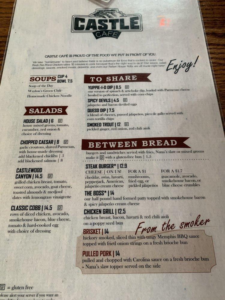 Menu at Castle Cafe, Castle Rock