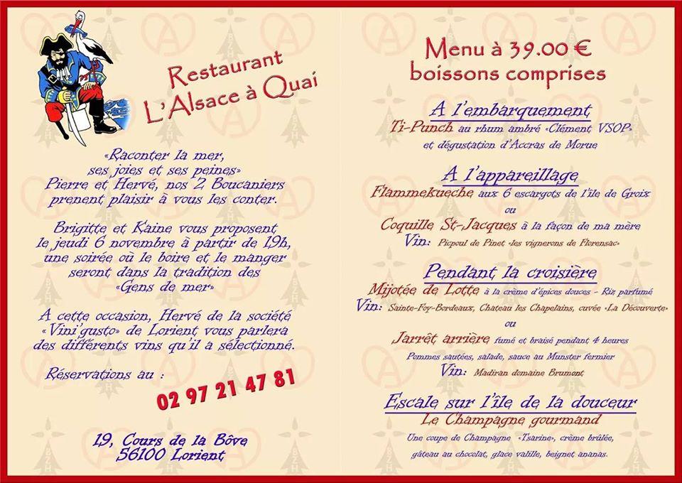 Menu au L'Alsace à quai restaurant, Lorient, 19 Cr de la Bôve