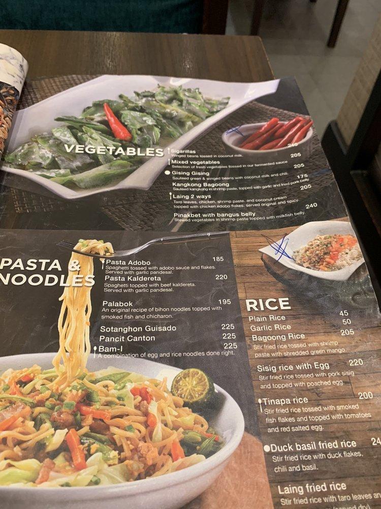 Menu at Mesa Filipino Moderne BBQ, Makati, 5 Legazpi Street
