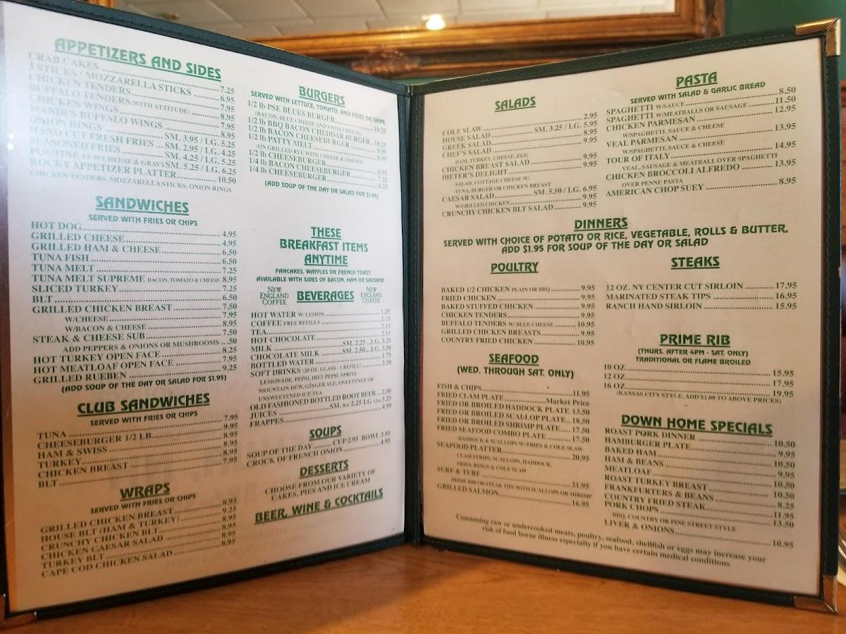 Menu at Pine Street Eatery restaurant, Nashua