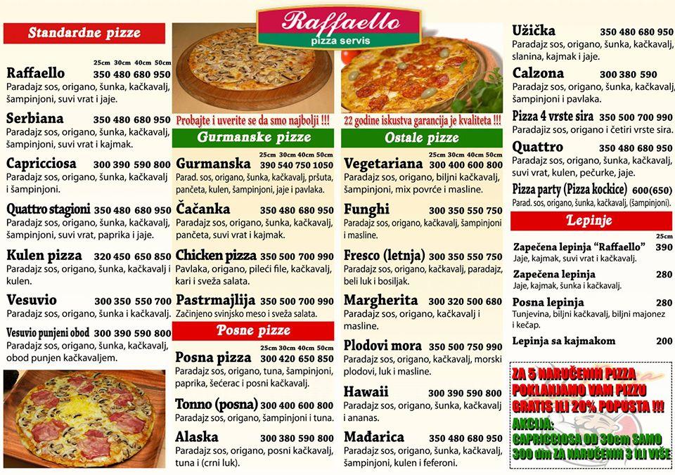 Menu at Pizza Servis Raffaello-N restaurant, Čačak