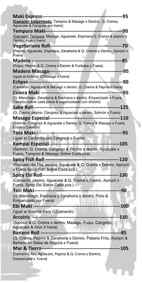 Carta del restaurante Shokohi Moshi, Manzanillo, C. Priv. Miguel Z ...