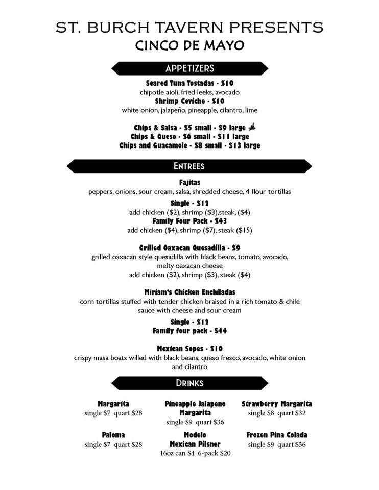 Menu at St. Burch Tavern club, Iowa City