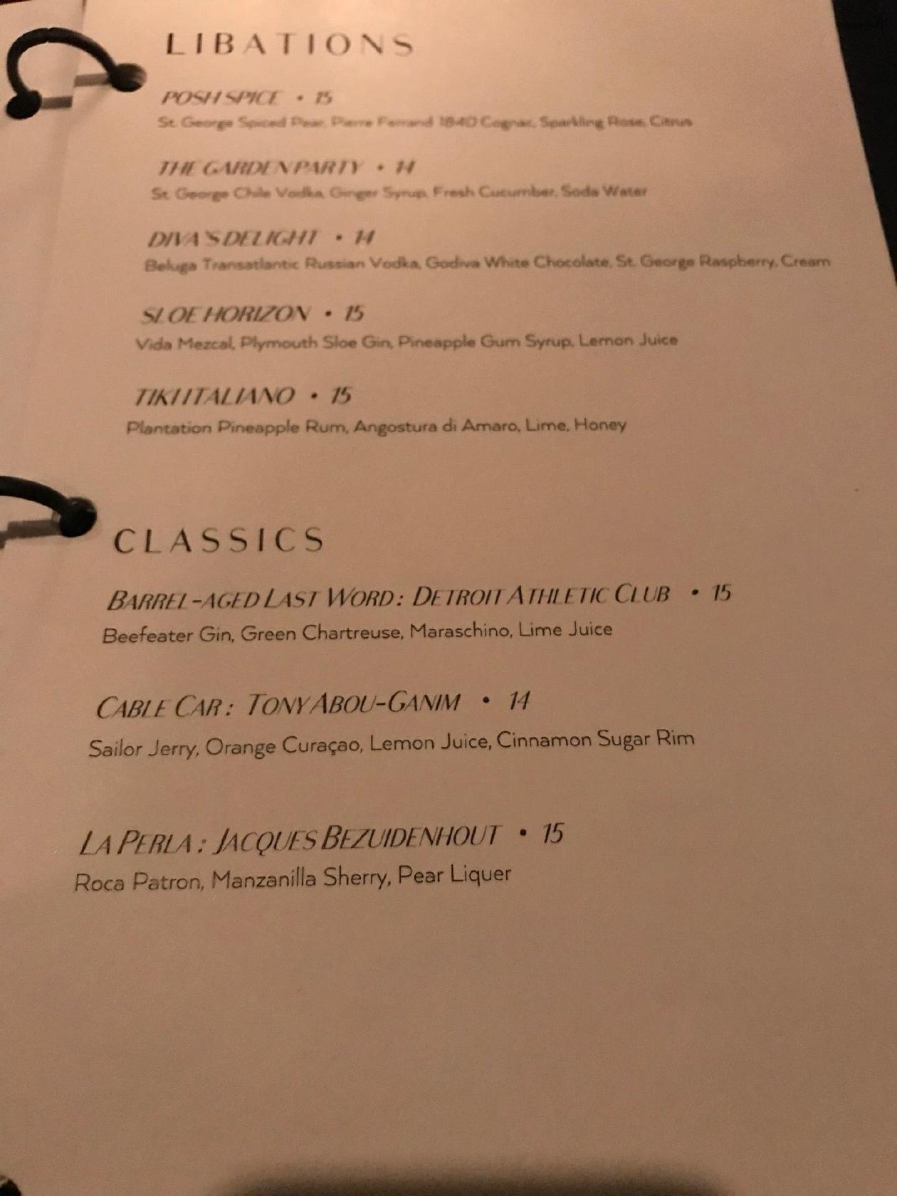 Menu at The Starlight Room - CLOSED pub & bar, San Francisco