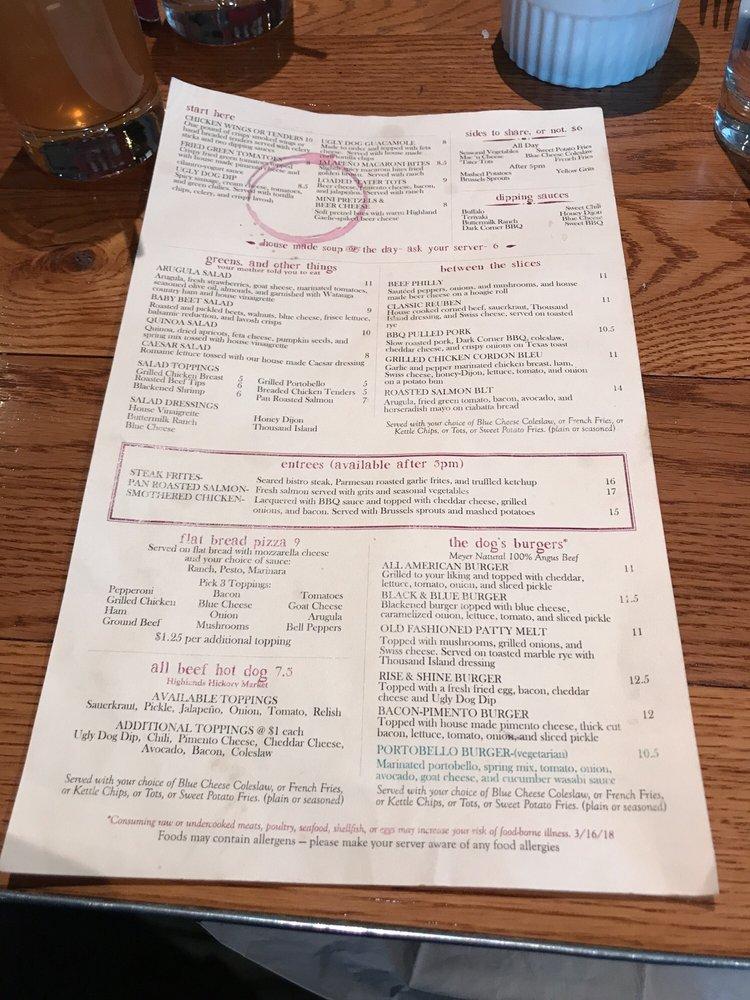Menu at The Ugly Dog Pub-Cashiers, Cashiers