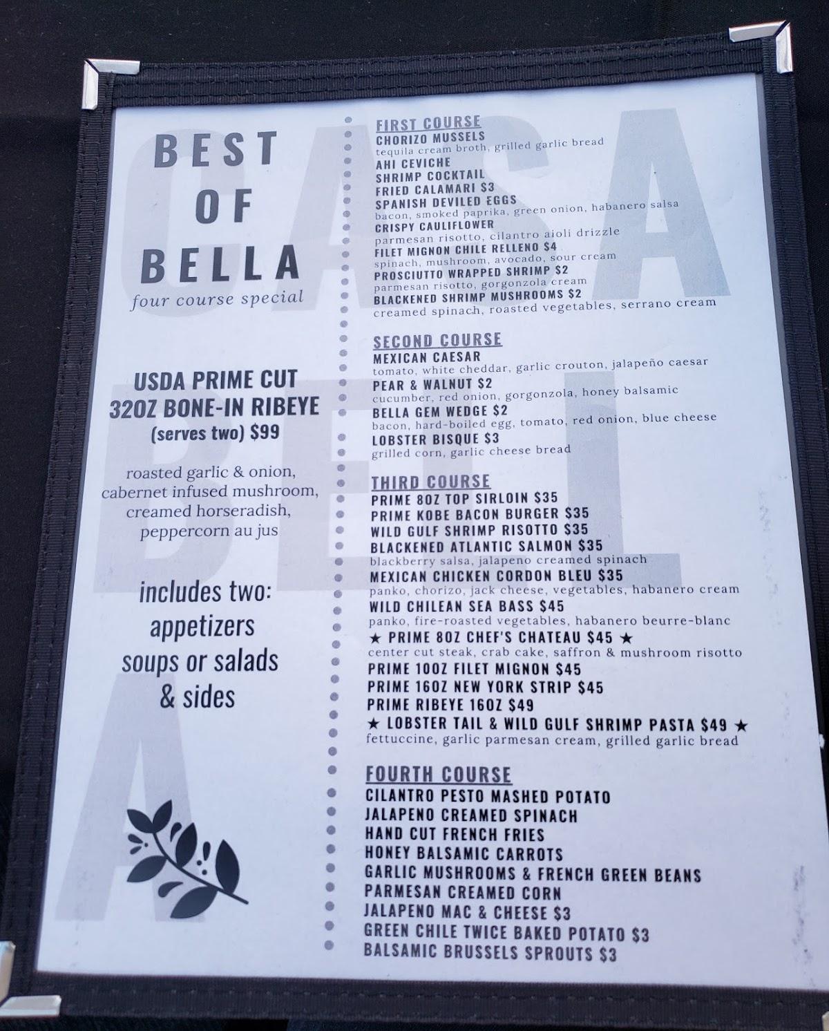 Menu at Casa Bella steakhouse, Ventura