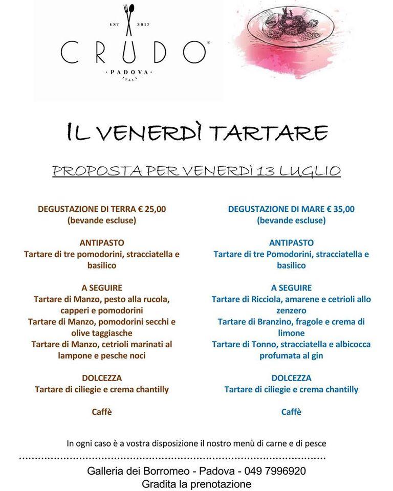 Menu at Crudo restaurant, Padua