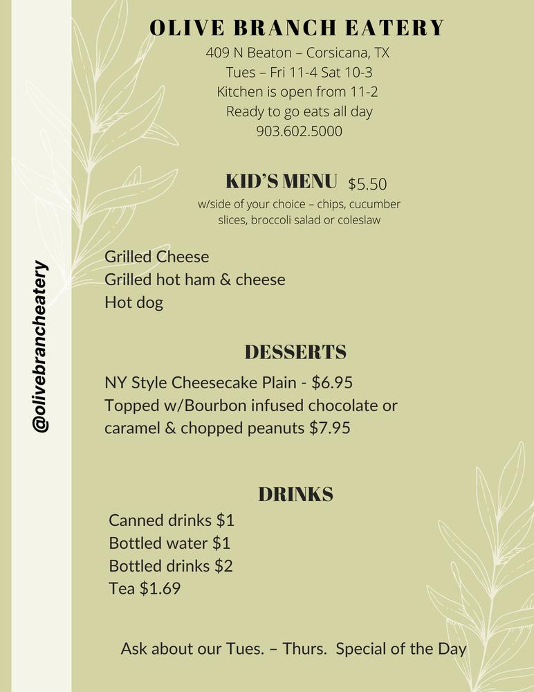 Menu at Olive Branch Eatery & Retail restaurant, Corsicana