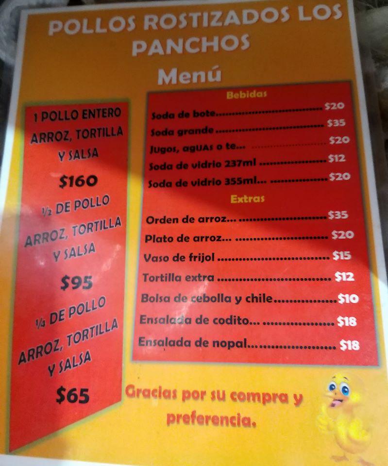 Menu at Pollos Panchos restaurant, Tijuana
