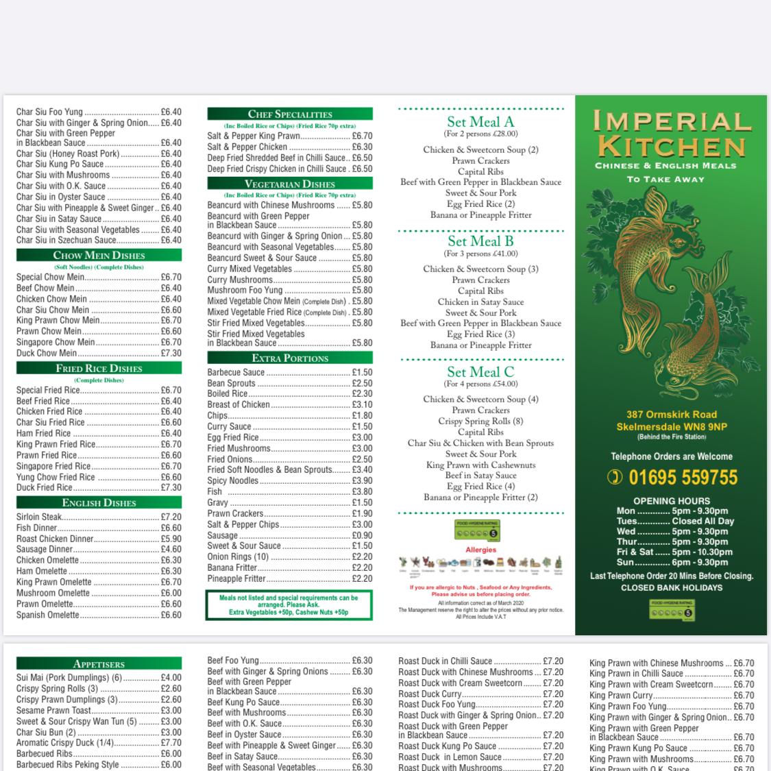 Menu at Imperial Kitchen Chinese Food restaurant, Skelmersdale