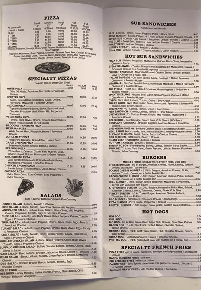 Menu at Jack Spratt's Pizza pizzeria, Cleveland