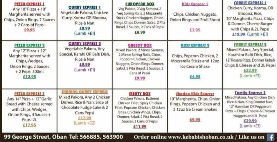 Menu at Kebabish Of Oban restaurant, Oban