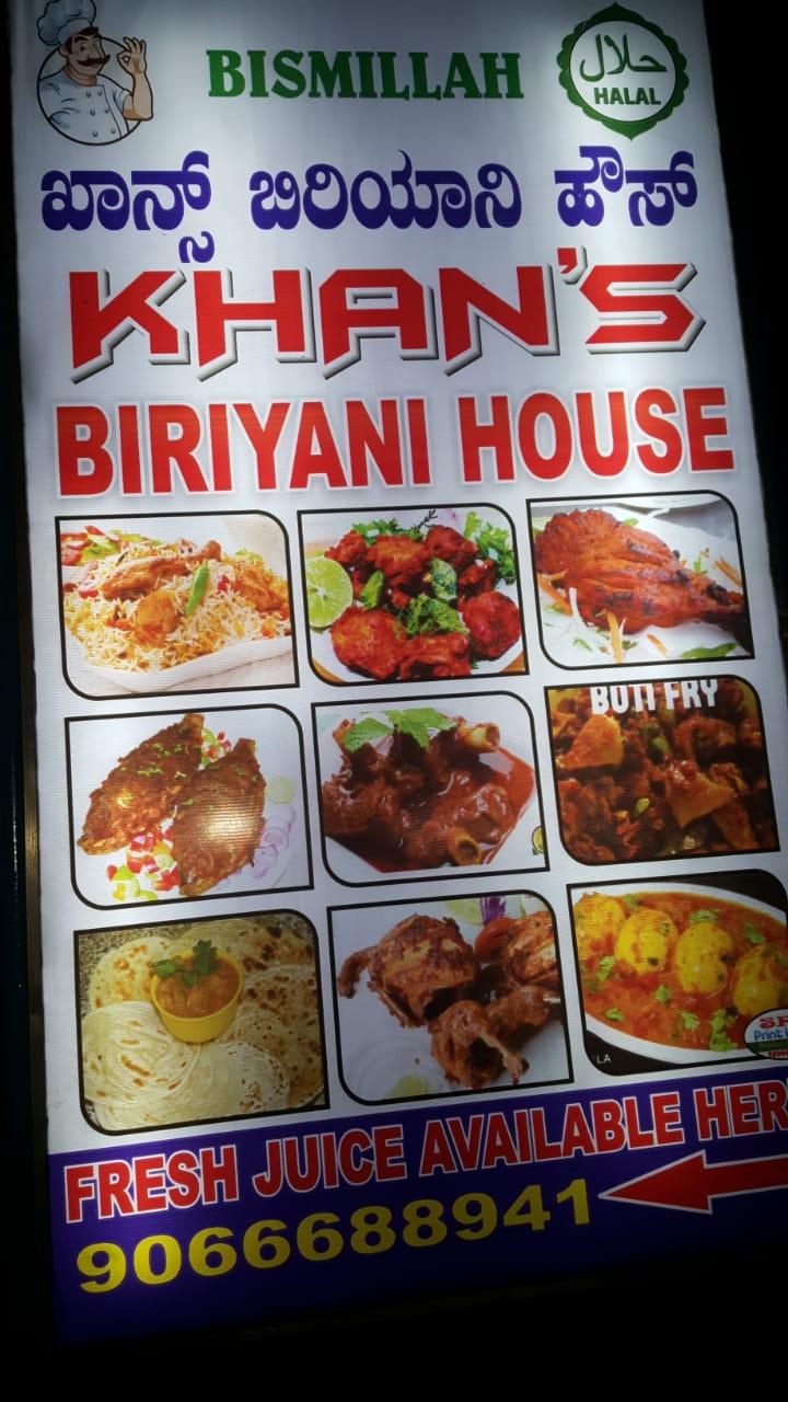 Menu at Khan's Biryani House, India