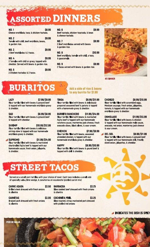 Menu at La Casa Del Sol - Thibodaux restaurant, Thibodaux