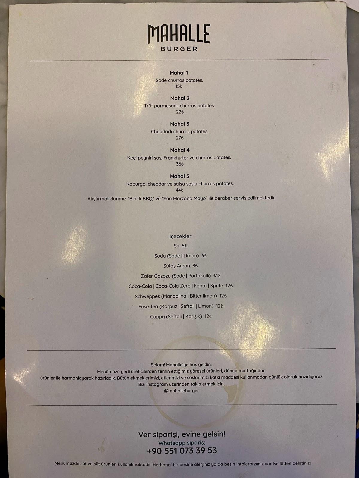 Menu at Mahalle Burger, Antalya
