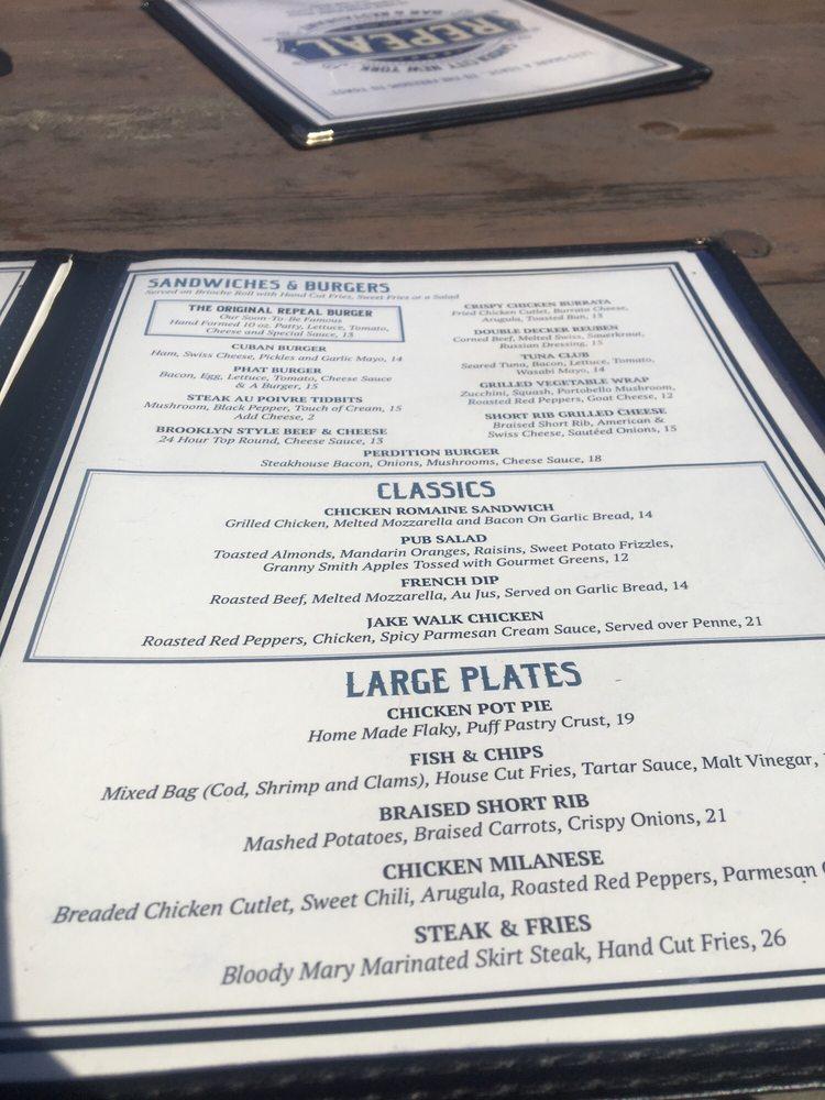 Menu at Repeal Bar & Restaurant, Garden City