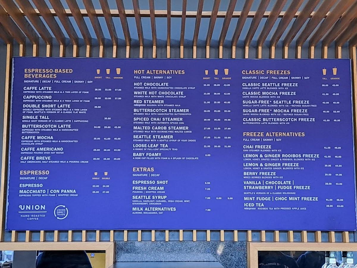 Menu at Seattle Coffee Company - Park Ave Umhlanga, Umhlanga, 11 Park Ave