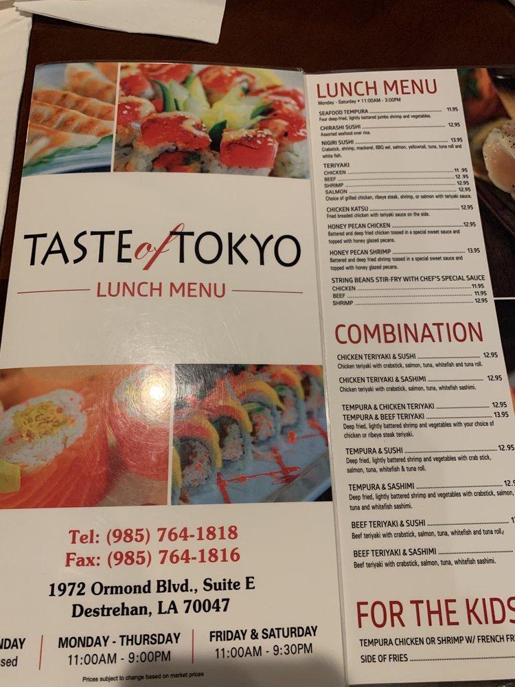 Menu at Taste of Tokyo restaurant, Destrehan