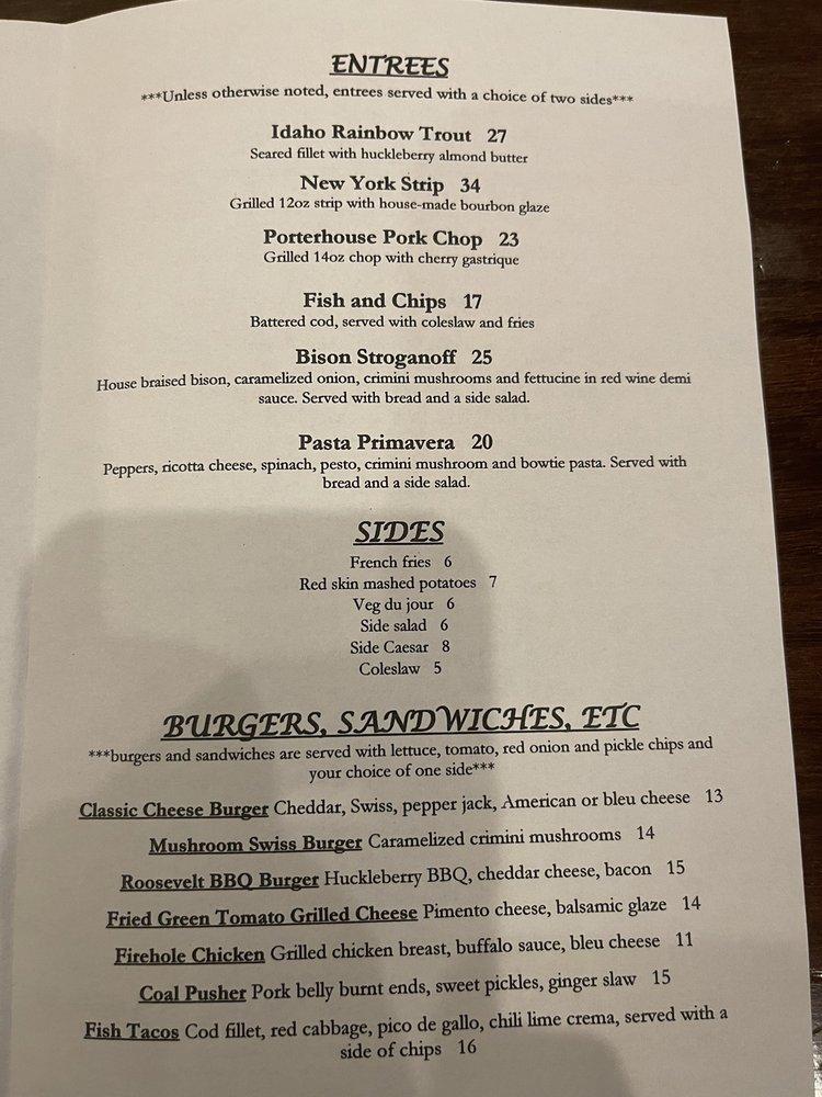 Menu at The Branch Restaurant & Bar, West Yellowstone