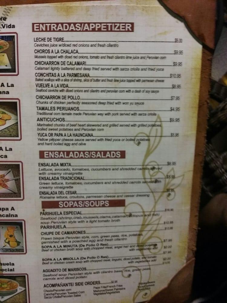 Menu at Victoria's Peruvian Restaurant, Lantana