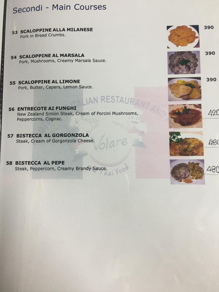 Menu at Volare pizzeria, Hua Hin, Grand Night Market