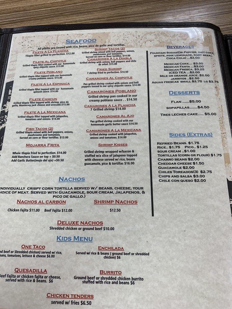 Menu at Los Patrones Fresh Mexican Cuisine restaurant, Galveston