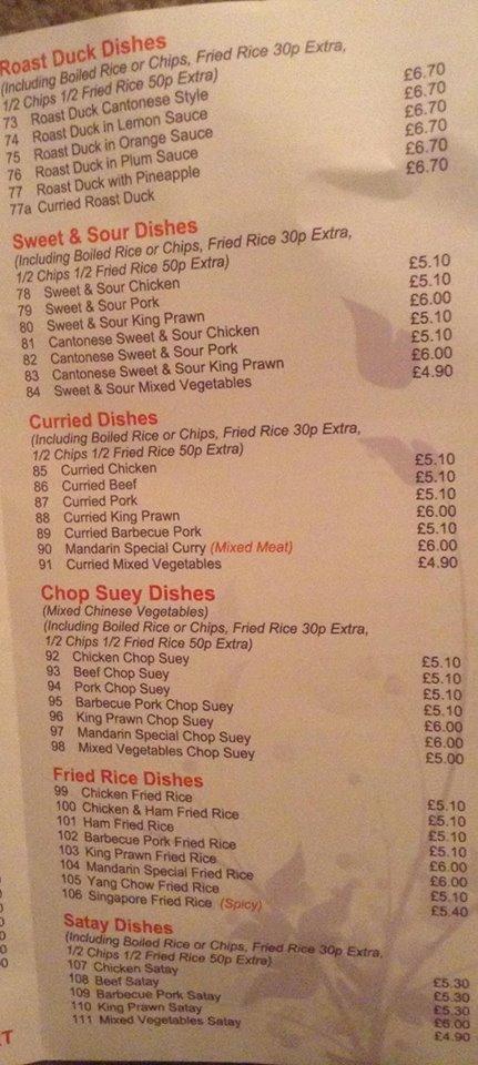 Menu at Mandarin Palace Coleraine fast food, Coleraine