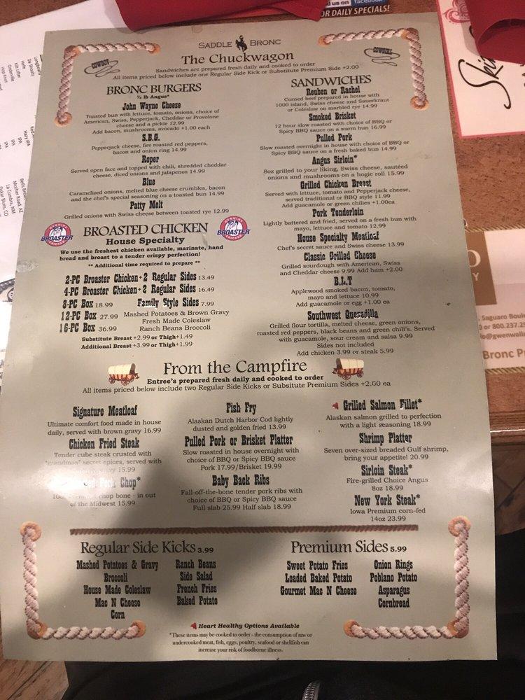 Menu at Saddle Bronc Grill pub & bar, Fountain Hills, N Saguaro Blvd