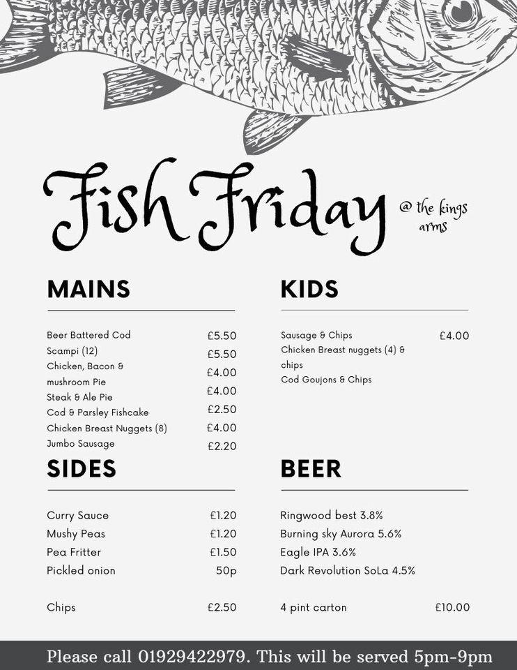 Menu at The Kings Arms pub & bar, Langton Matravers