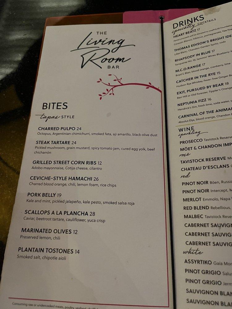 Menu at The Living Room Bar, Orlando